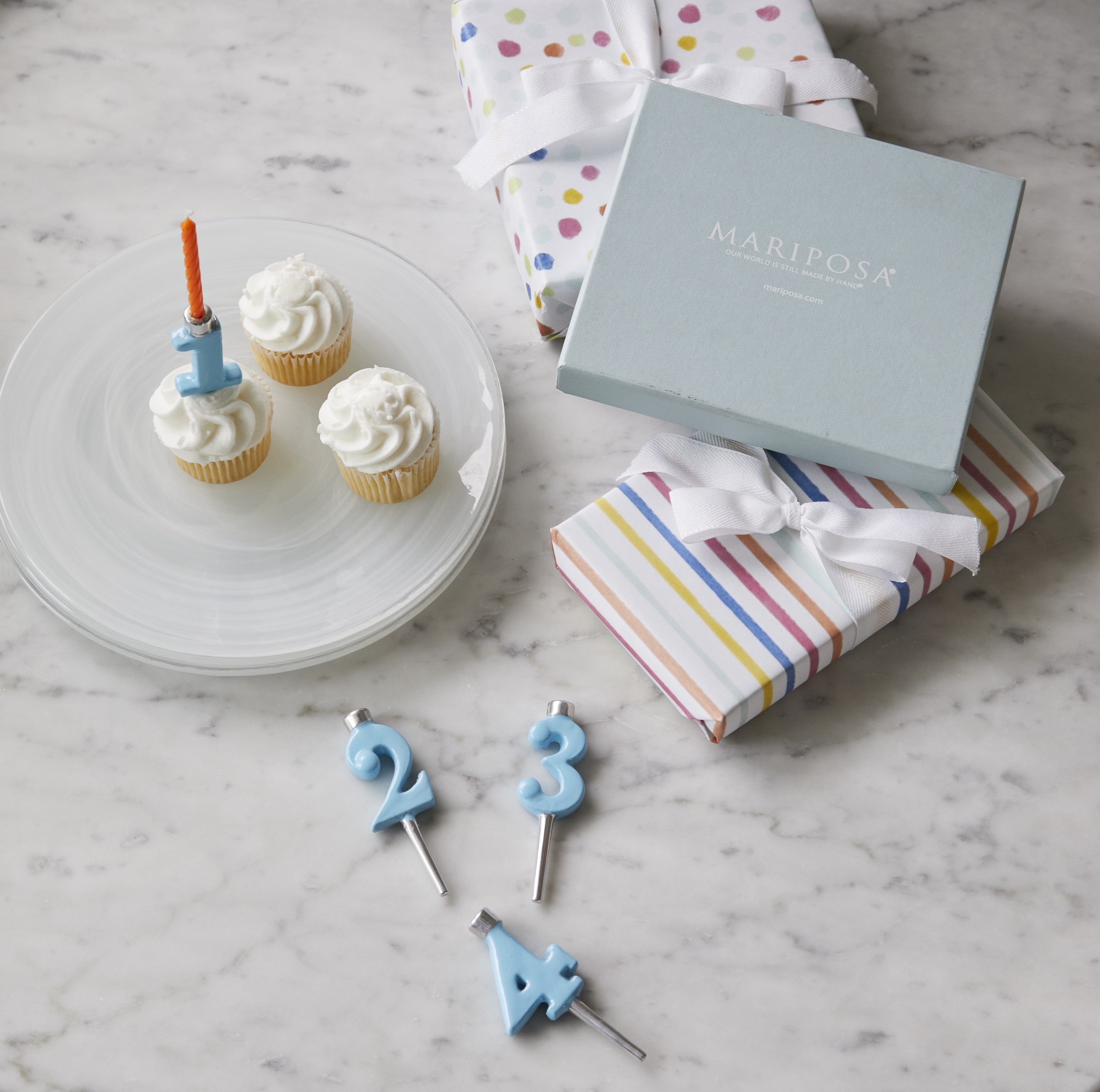 Aqua Number Candle Holder Set | Mariposa