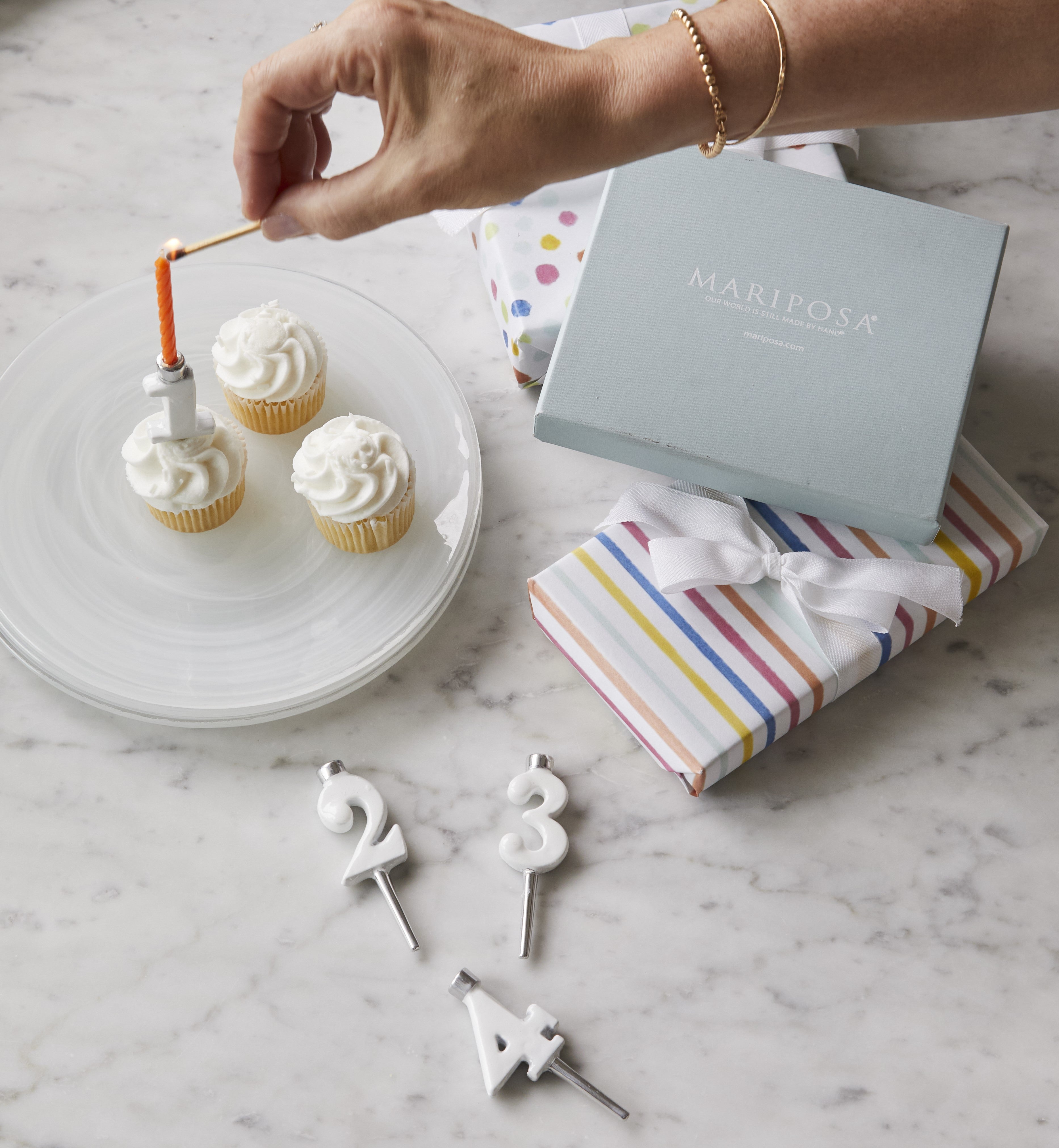 White Candle Number Holder Set – Mariposa