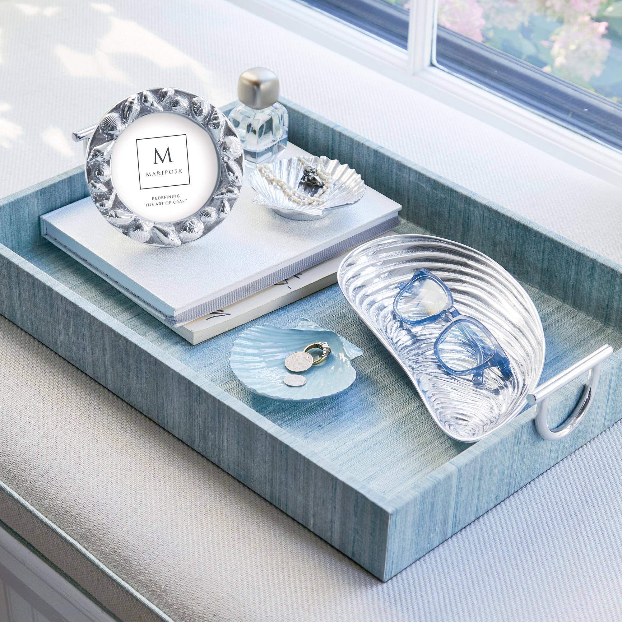 Capri Faux Grasscloth Tray With Metal Handles – Mariposa