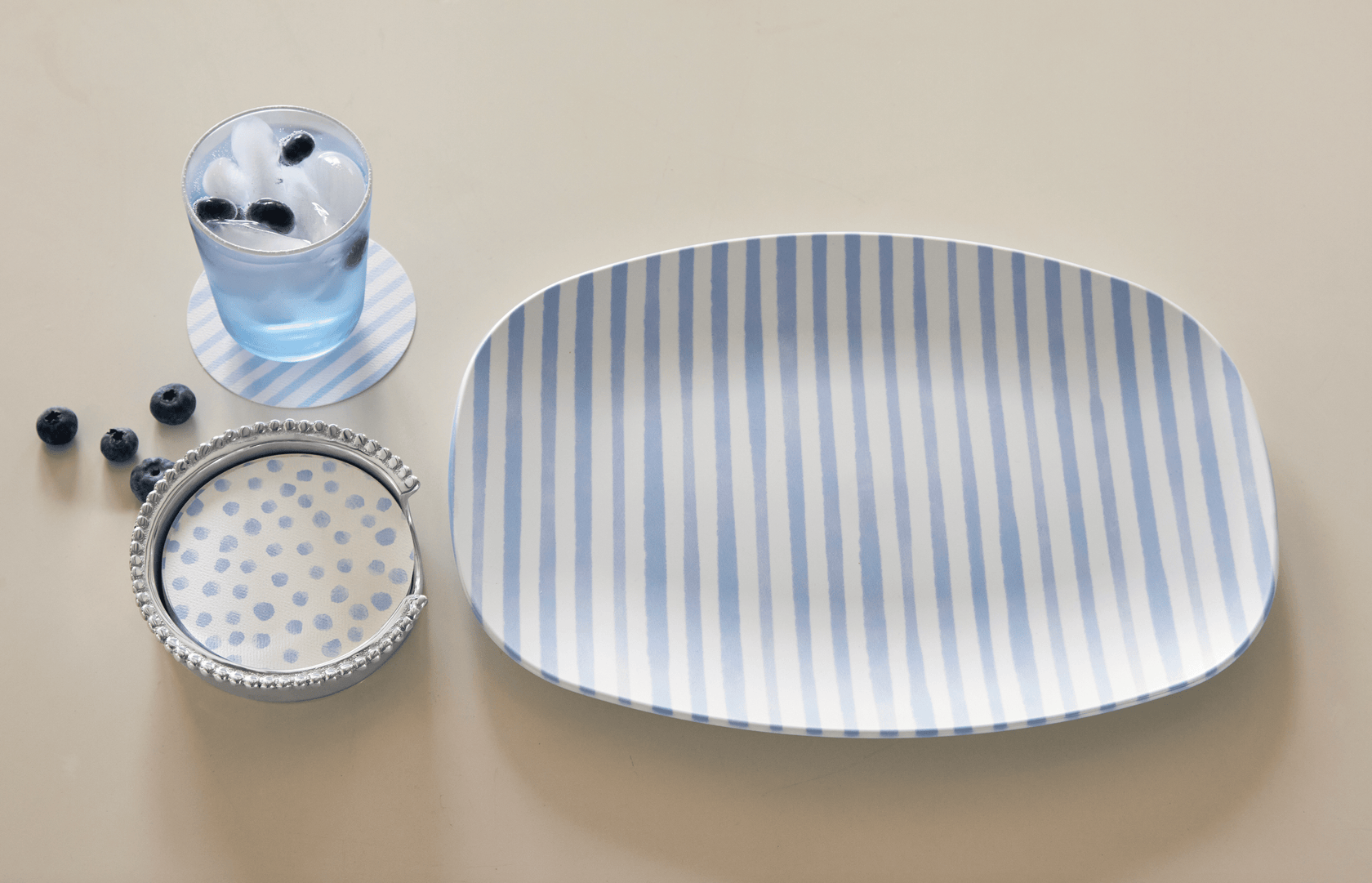 Light Blue Simple Stripes Platter | Mariposa