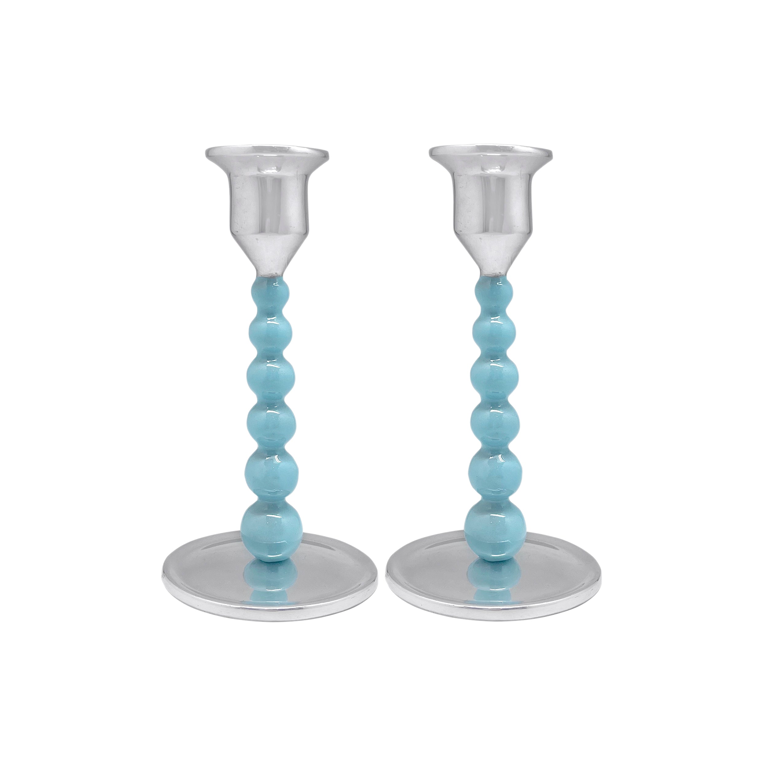 Aqua Pearled Small Candlestick Set | Mariposa